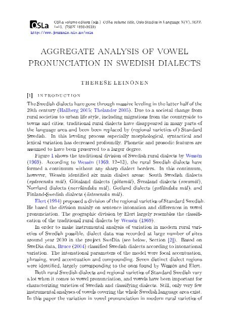 aggregate analysis of vowel pronunciation in swedish dialects