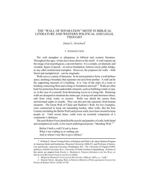 the “wall of separation” motif in biblical literature ... - Liberty ...