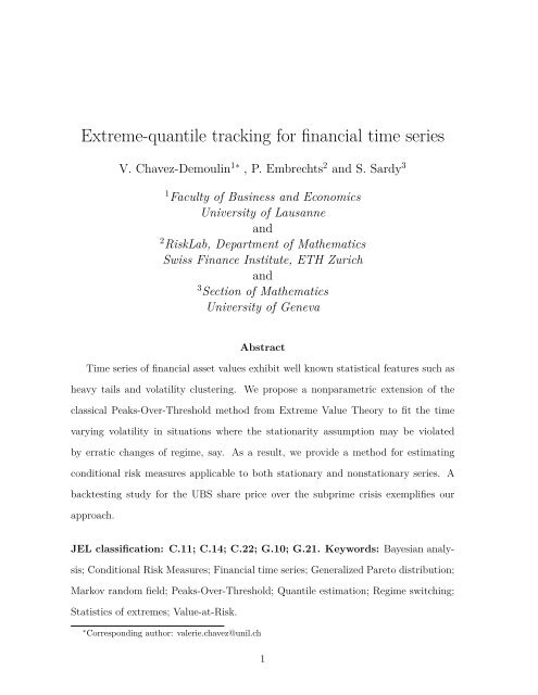 Extreme-quantile tracking for financial time series - Department of ...