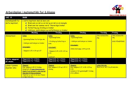 Arbeidsplan i matematikk for 5 - Minskole.no