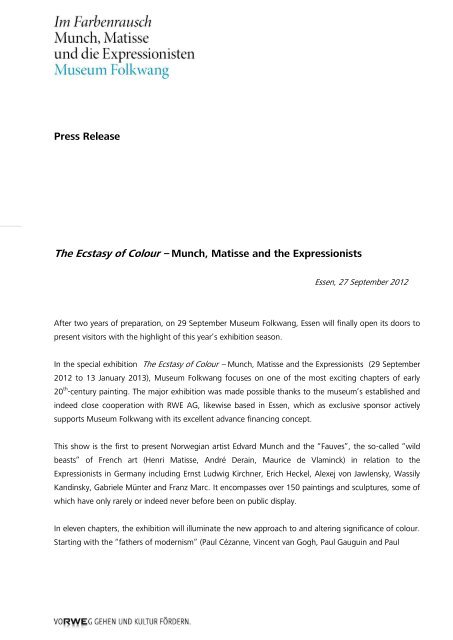 The Ecstasy of Colour – Munch, Matisse and the Expressionists ...