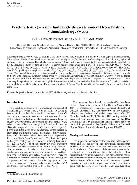 Percleveite-(Ce) - a new lanthanide disilicate mineral from Bastnas ...