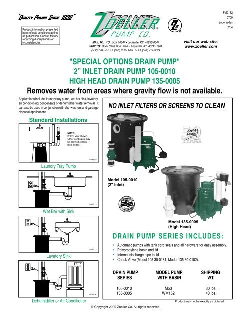 "SPECIAL OPTIONS DRAIN PUMP" 2” INLET DRAIN PUMP 105 ...