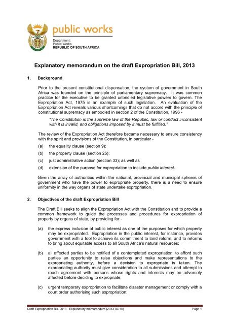 Explanatory memorandum on the draft Expropriation Bill (2013-03-15)