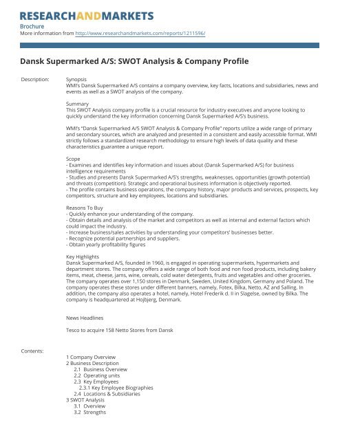 Dansk Supermarked A/S: SWOT Analysis & Company Profile