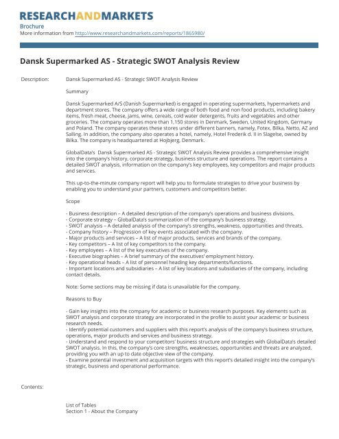 Dansk Supermarked AS - Strategic SWOT Analysis Review