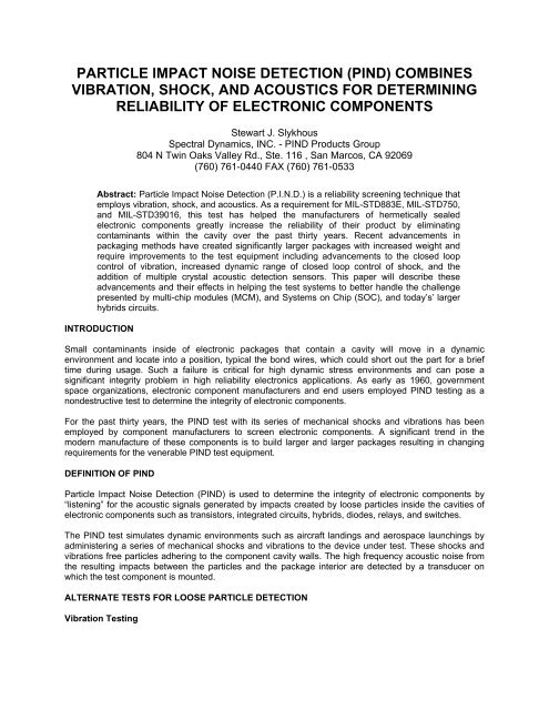 Particle Impact Noise Detection(PIND) Combines Vibration, Shock