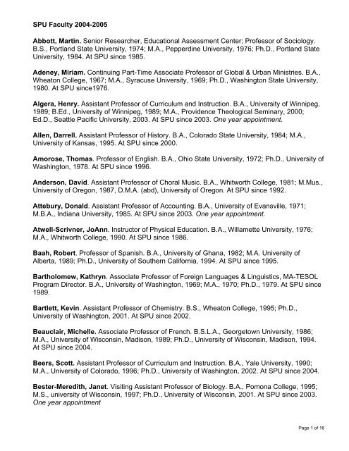 SPU Faculty - Seattle Pacific University