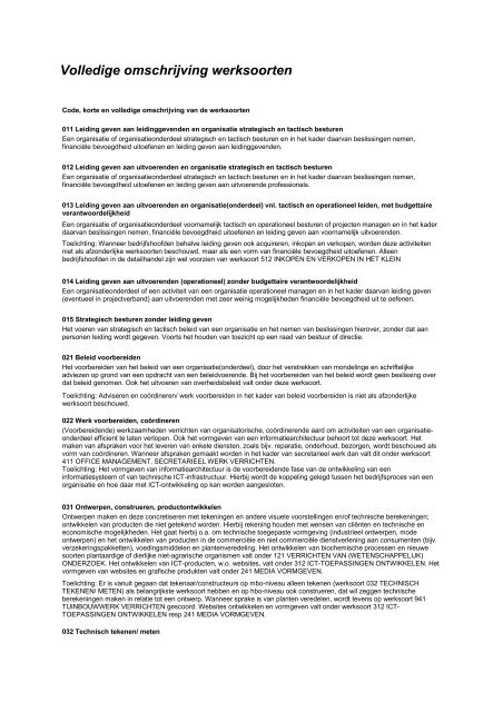Volledige omschrijving werksoorten: Standaard ... - Cbs