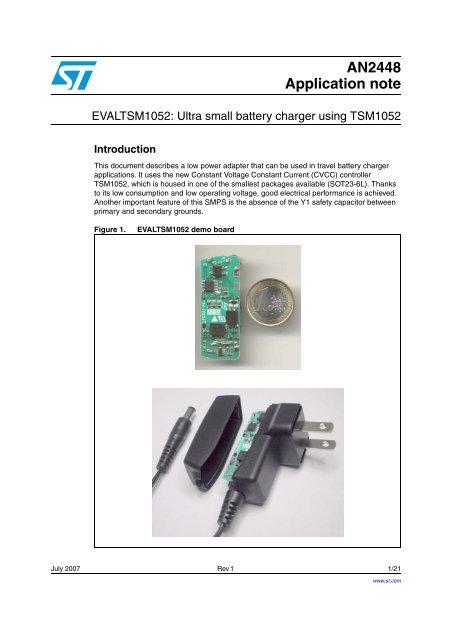 EVALTSM1052: Ultra small battery charger using TSM1052