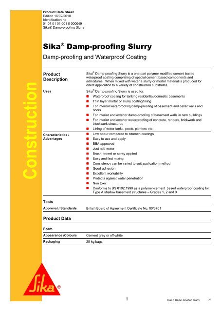 [PDF] Sika Damp proofing Slurry - Sika UK