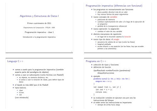Algoritmos y Estructuras de Datos I Programación imperativa ...