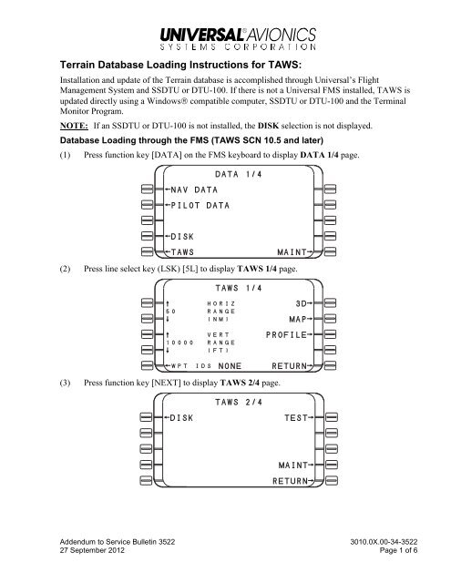 Terrain Database Loading Instructions for TAWS: - Universal Avionics