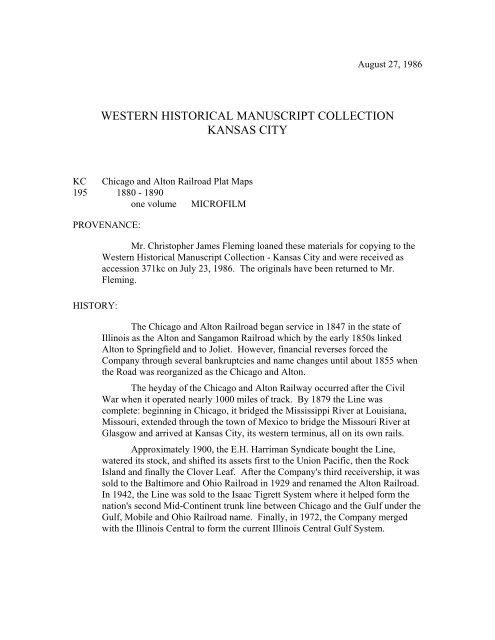 Chicago and Alton Railroad Plat Maps - University of Missouri ...