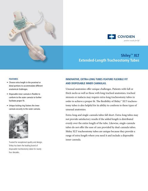 Shiley™ xLT Extended-Length Tracheostomy Tubes - Covidien