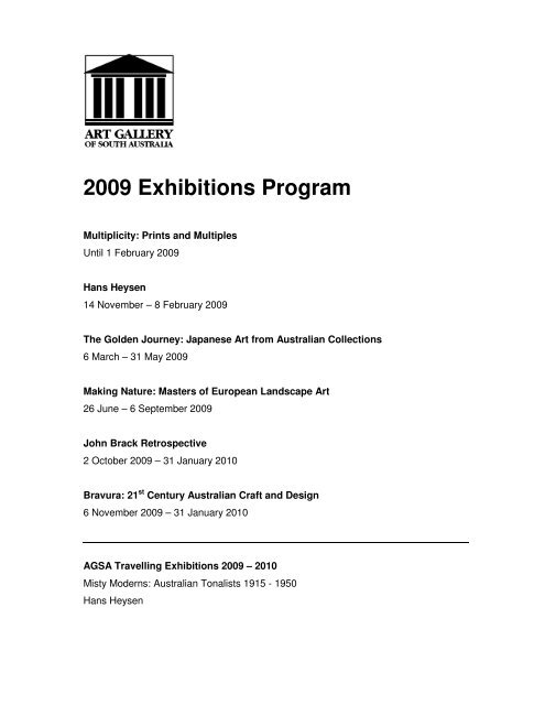 2009 Exhibitions Program - Art Gallery of South Australia - SA.Gov.au