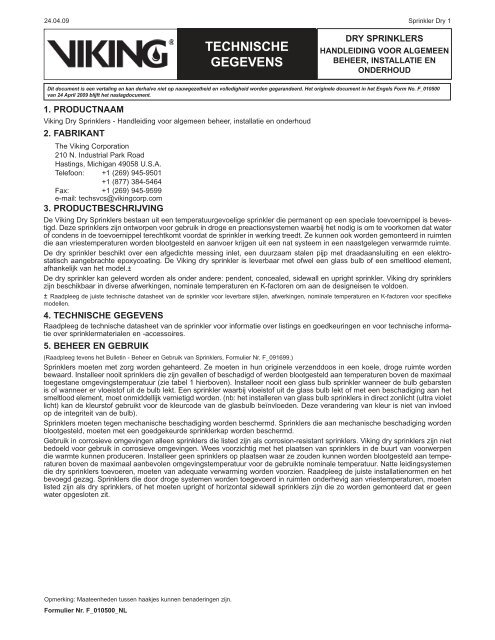 TECHNICAL DATA TECHNISCHE GEGEVENS - Viking