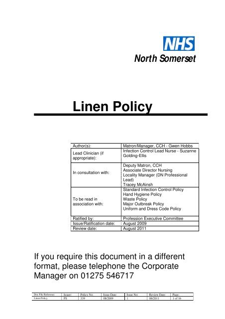 Linen policy.pdf - North Somerset PCT