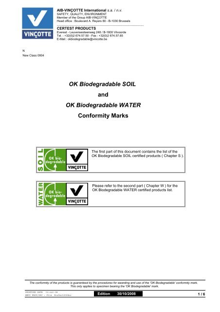 OK Biodegradable SOIL OK Biodegradable WATER and ... - Vinçotte