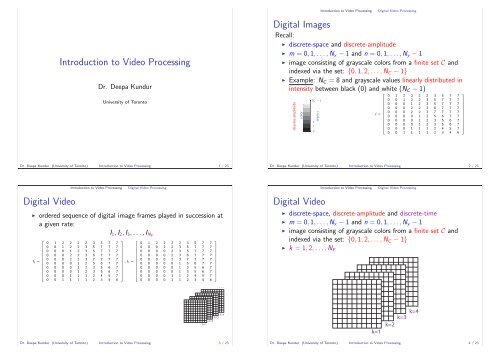 Introduction to Video Processing - University of Toronto