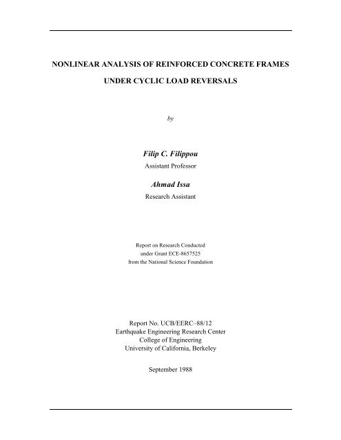 NONLINEAR ANALYSIS OF REINFORCED CONCRETE FRAMES ...