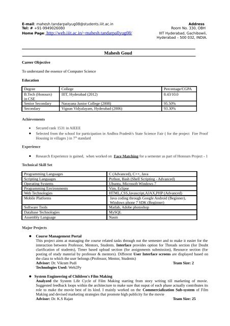 resume - International Institute of Information Technology ...