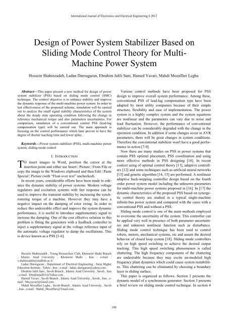 Design of Power System Stabilizer Based on Sliding Mode Control ...