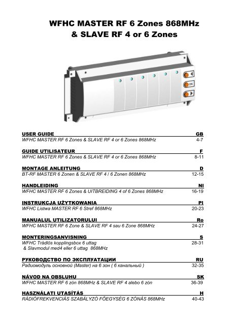 WFHC MASTER RF 6 Zones 868MHz & SLAVE ... - Watts Industries