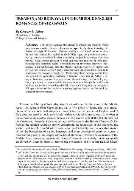 treason and betrayal in the middle english romances of sir gawain