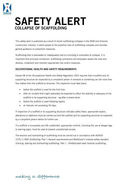 Collapse of Scaffolding - Safety Alert - WorkCover NSW