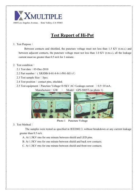 Example of Xmultiple Part Hi-Pot Test