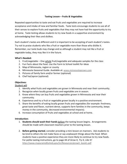 Sample Fruit and Vegetable Taste Testing