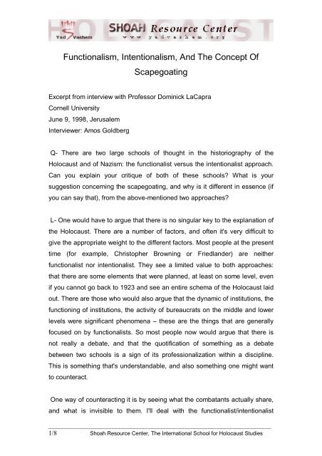 Functionalism, Intentionalism, And The Concept Of ... - Yad Vashem