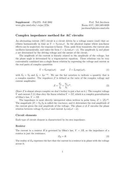 Complex impedance method for AC circuits