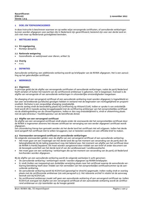 Nacertificeren - Voedsel- en Waren Autoriteit Nacertificeren - Voedsel- en Waren Autoriteit