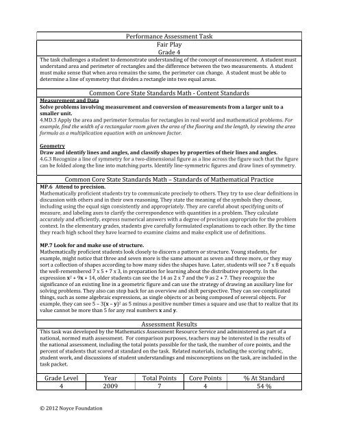 Performance Assessment Task Fair Play Grade 4 Common Core ...