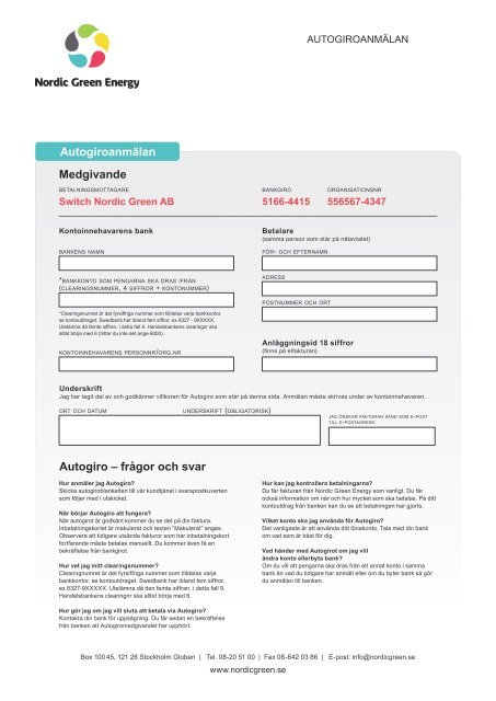 En autogiroblankett (.pdf) - Nordic Green Energy