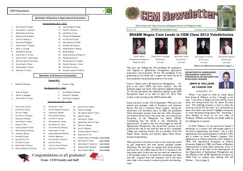 Graduation Issue - April 2012. Vol.29. No.2 - CEM UPLB Home