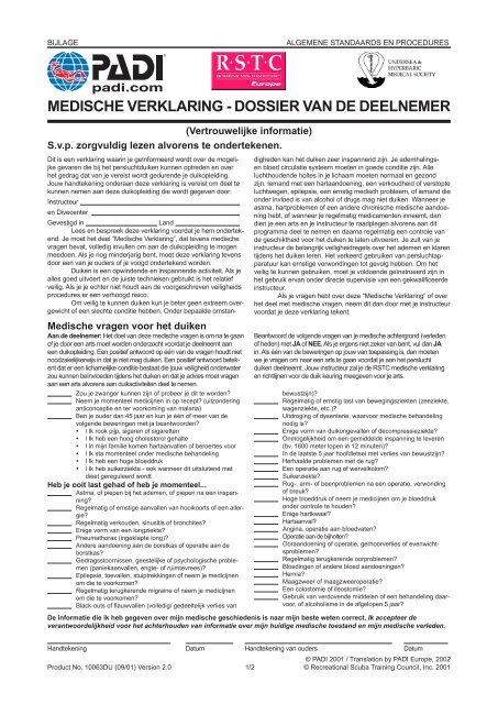 Medische Verklaring - Padi