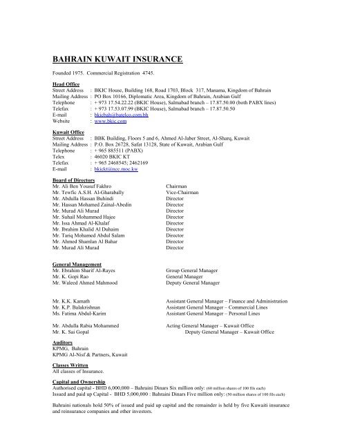 BAHRAIN KUWAIT INSURANCE