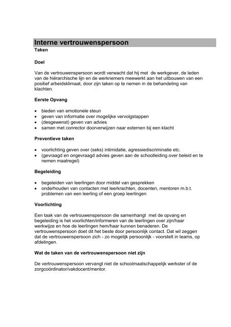 Vertrouwenspersoon, taken en profiel
