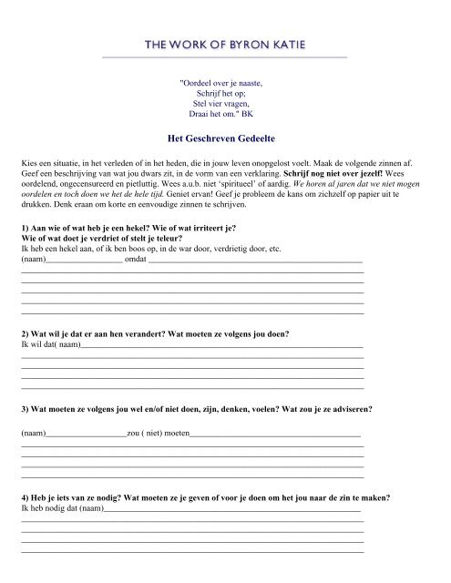“Werkblad The Work” Byron Katie - The Work of Byron Katie