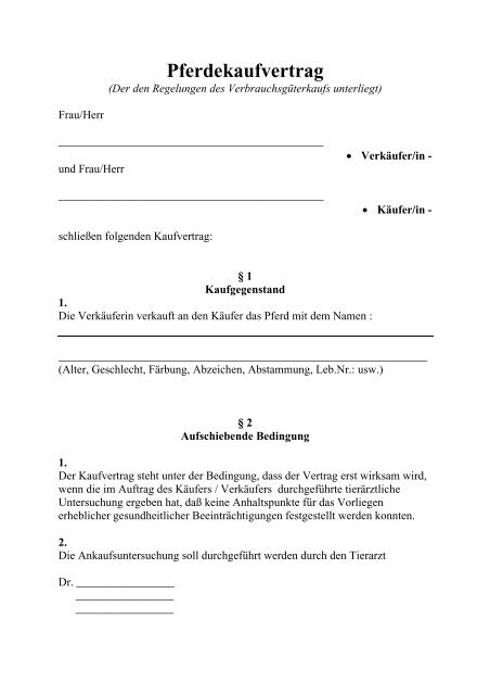 Pferdekaufvertrag Vorlage Kaufvertrag Pferd Muster