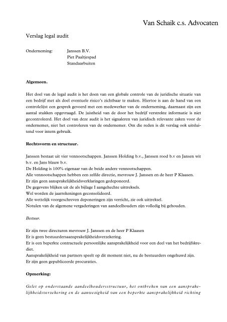 Voorbeeld APK-rapport - Van Schaik CS