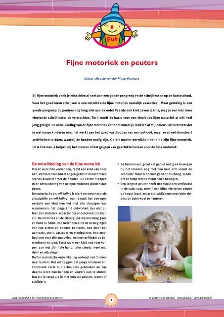 Fijne motoriek en peuters - Puk & Ko