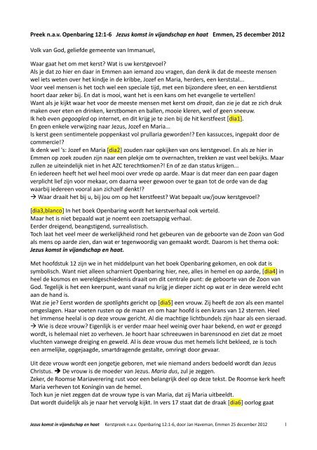 Preek n.a.v. Openbaring 12:1-6 Jezus komst in ... - Jan Haveman