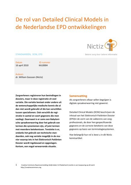 De rol van Detailed Clinical Models in de ... - Results4Care