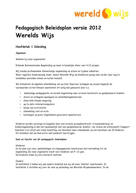Pedagogisch beleidsplan Werelds Wijs_2012_v5