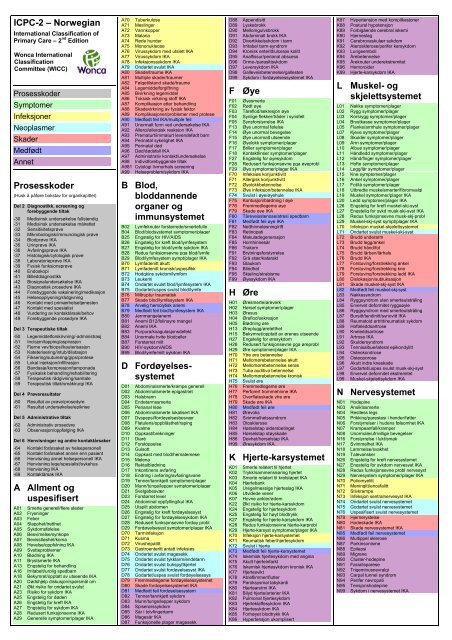 ICPC-2 – Norwegian Prosesskoder A Allment og uspesifisert B Blod ...