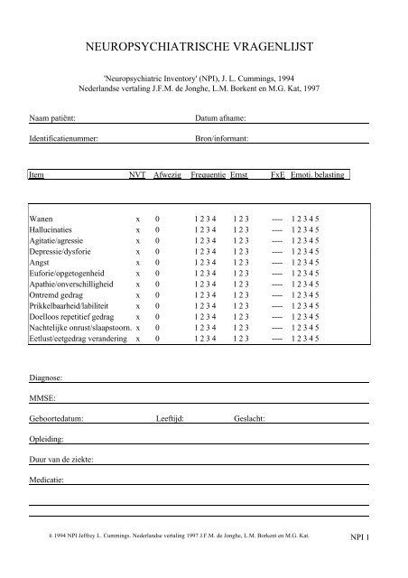 NPI vragenlijst - Psychiatrienet